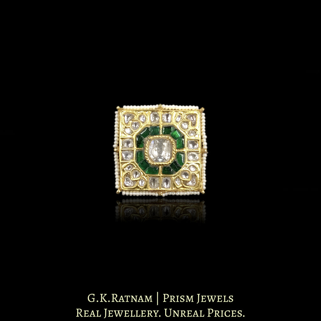 23k Gold and Diamond Polki Square Ring with Big Polki at the center – G ...