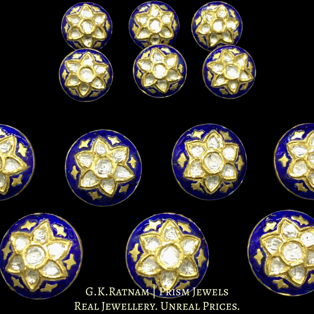 18k Gold and Diamond Polki Sherwani Buttons with Blue Enamel – G. K. Ratnam