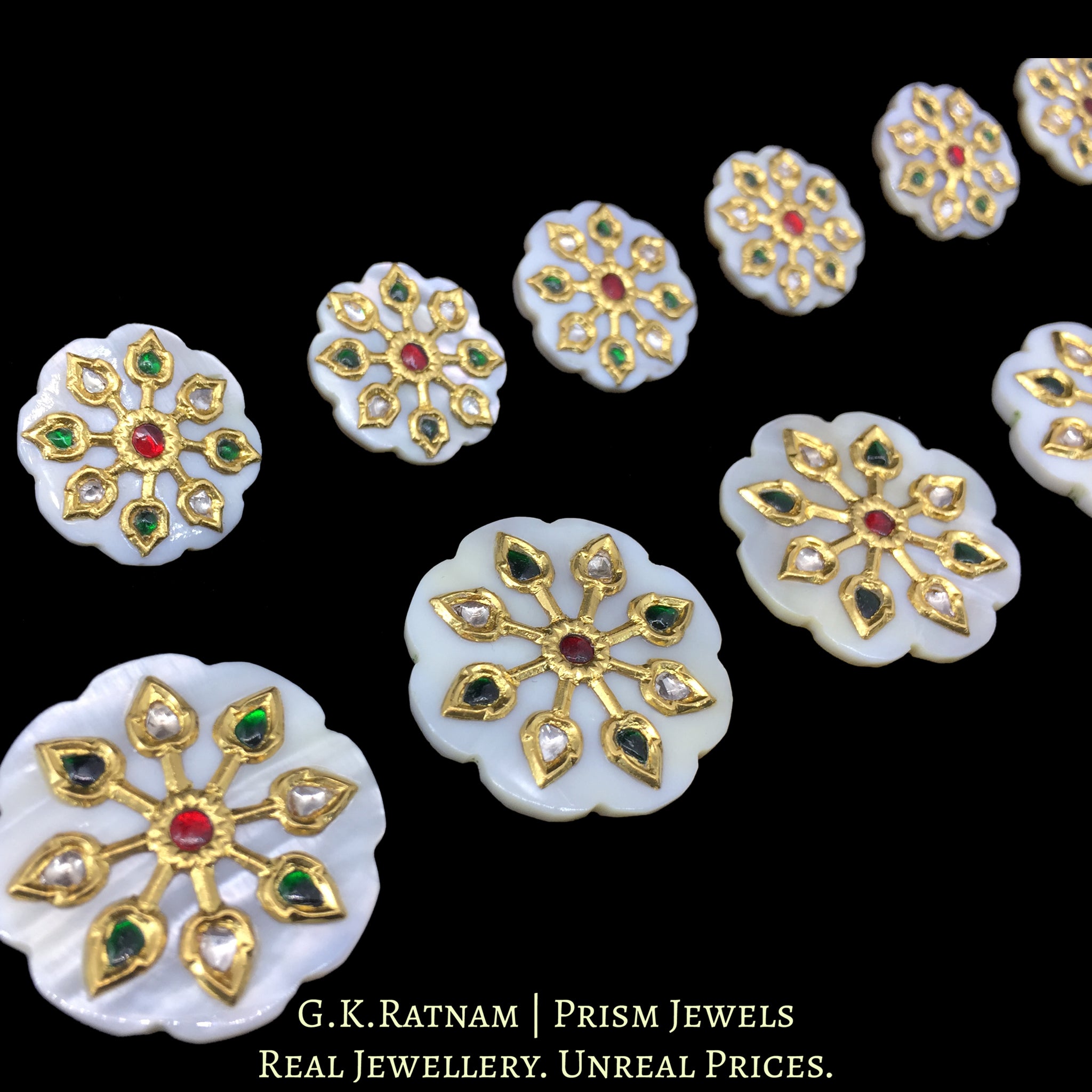 23k Gold and Diamond Polki Sherwani Buttons with inlay on MOP (Mother ...