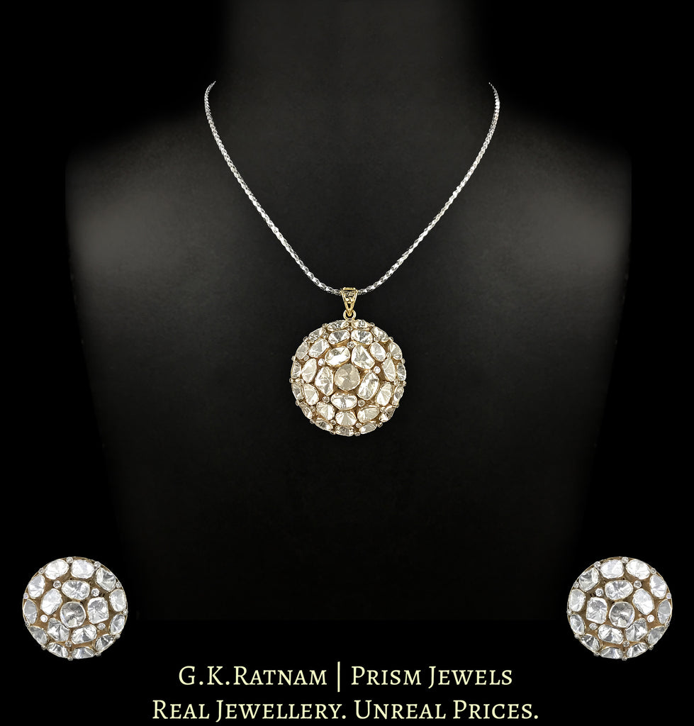 14k Gold And Diamond Polki Open Setting Round Pendant Set with gold-pl ...