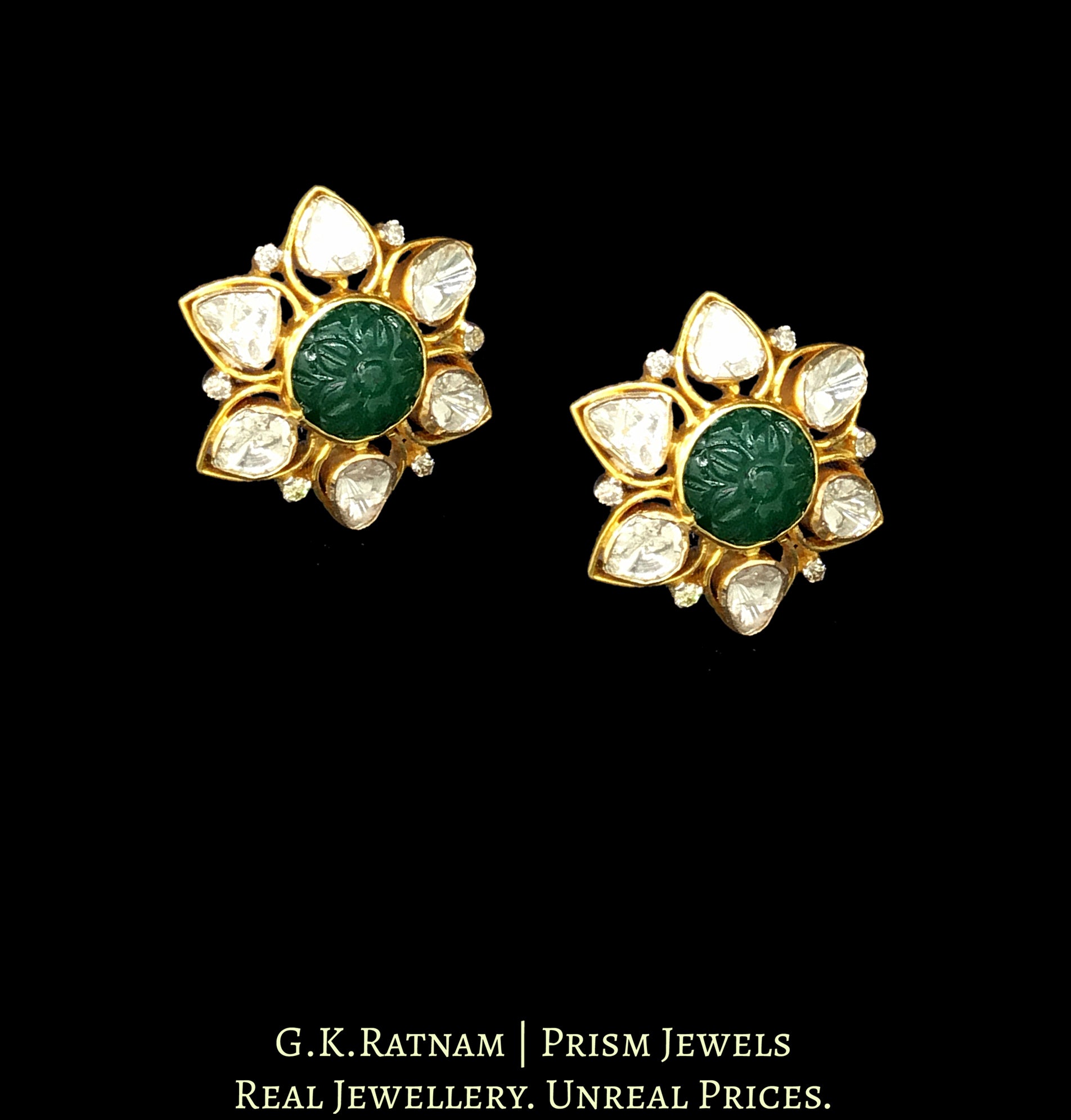 18k Gold and Diamond Polki Open Setting Karanphool Earring Pair with G ...