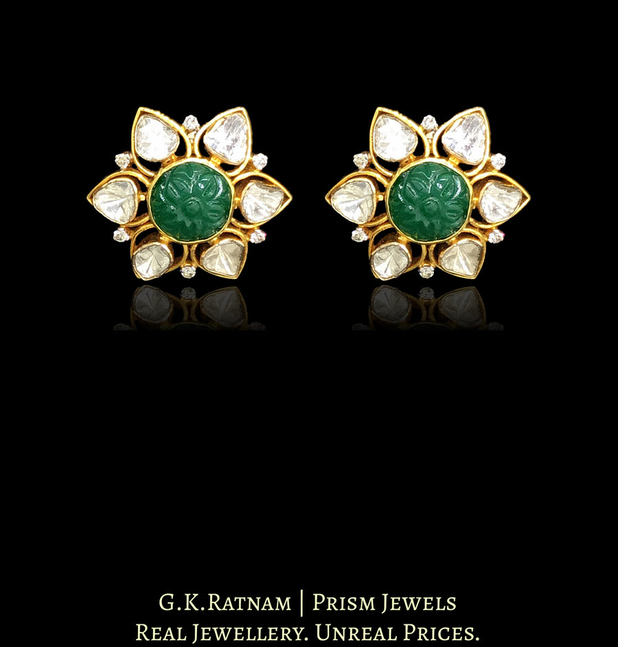 18k Gold and Diamond Polki Open Setting Karanphool Earring Pair with G ...