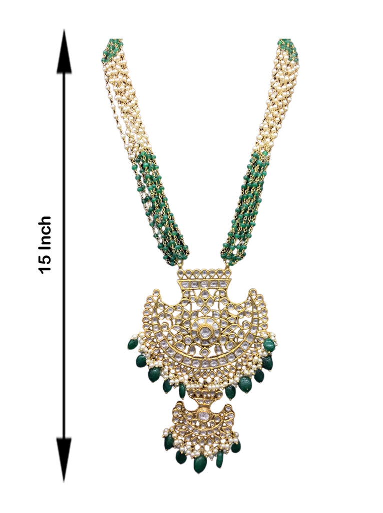 18k Gold and Diamond Polki Pankhi (fan) Pendant Set with beryl and pea ...