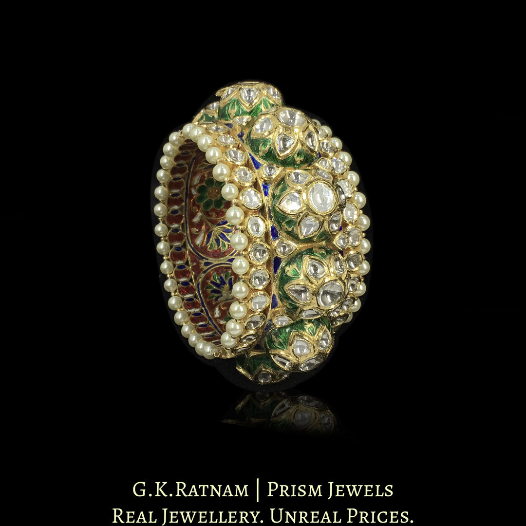 18k Gold and Diamond Polki Gajra / Pacheli Bangle with dual-tone ename ...