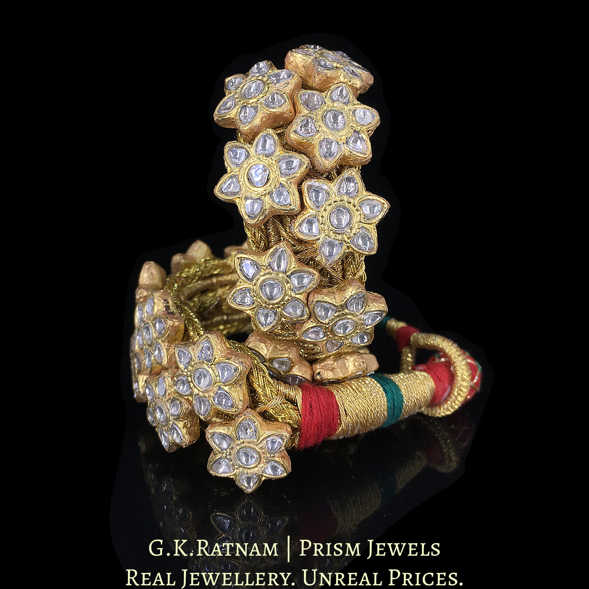 23k Gold and Diamond Polki Bracelet Pair (Paunchi / Ponchi) with Stars ...