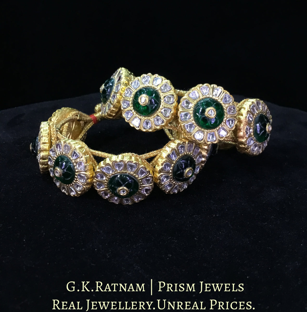 23k Gold and Diamond Polki Bracelet Pair (Paunchi / Ponchi) with emera ...