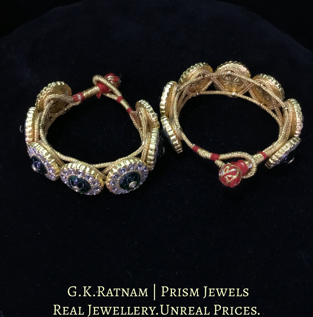 23k Gold and Diamond Polki Bracelet Pair (Paunchi / Ponchi) with emera ...