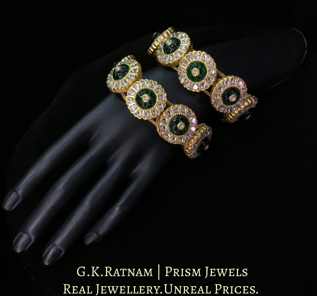 23k Gold and Diamond Polki Bracelet Pair (Paunchi / Ponchi) with emera ...