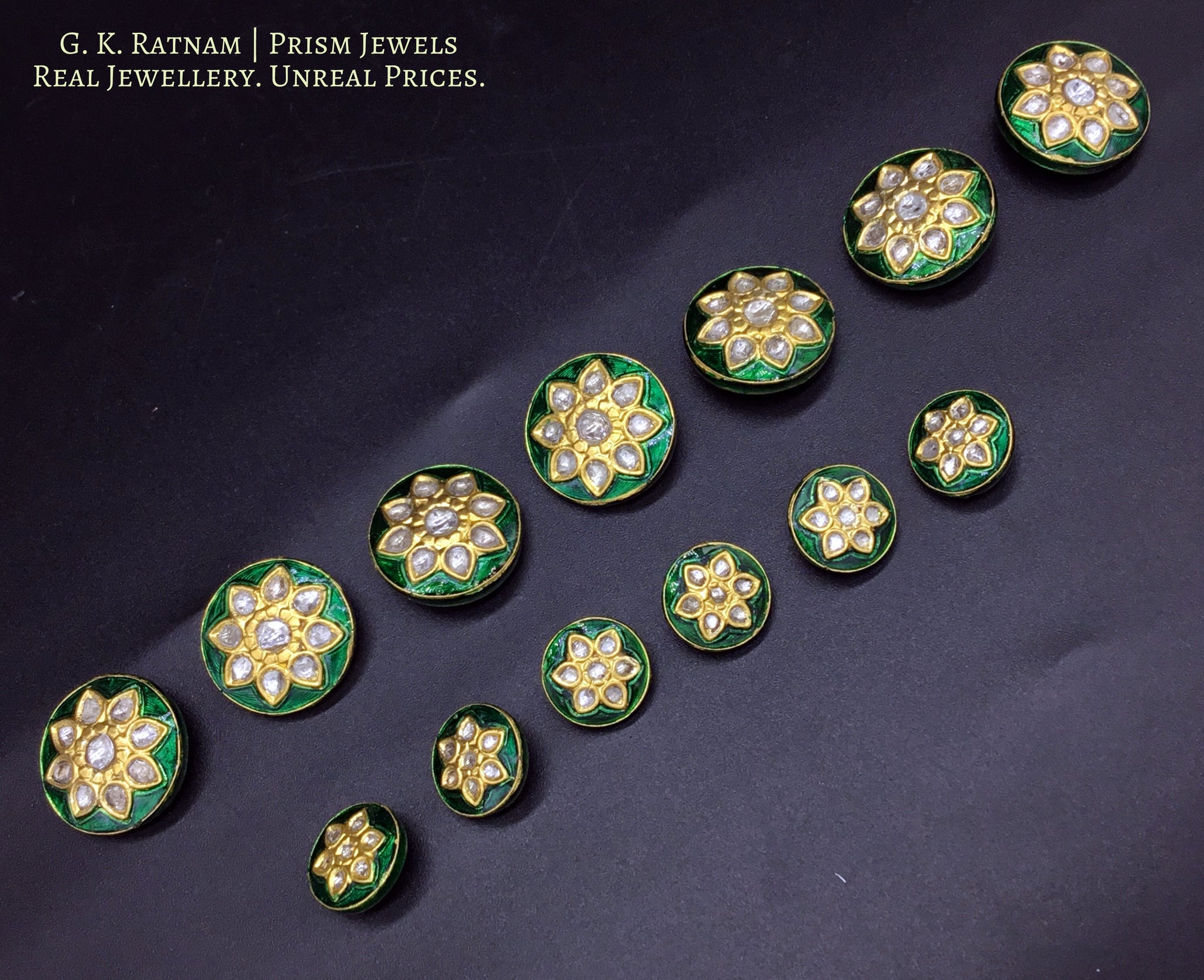 23k Gold and Diamond Polki green meena Sherwani Buttons for Men – G. K ...