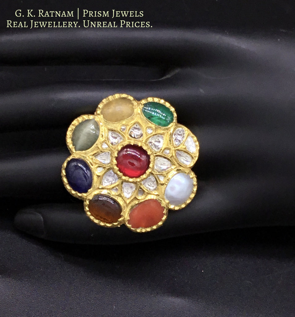 18k Gold and Diamond Polki Cocktail Ring with Navratna Stones – G. K ...
