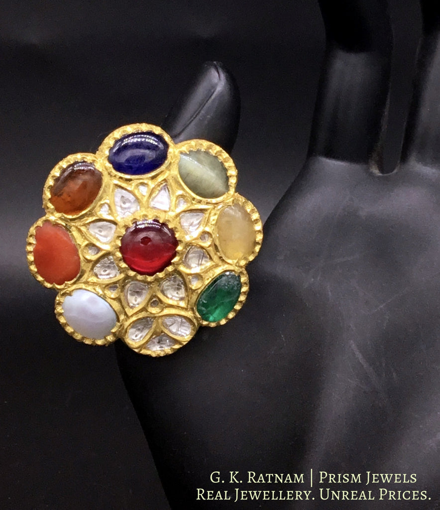 18k Gold and Diamond Polki Cocktail Ring with Navratna Stones – G. K ...